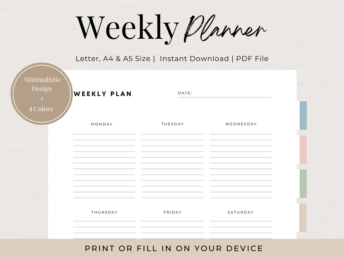 Weekly Planner Printable, Editable Weekly Schedule, Week at a Glance ...