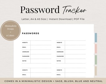 Printable Password Tracker, Password Log, Address Book Pages, Instant ...