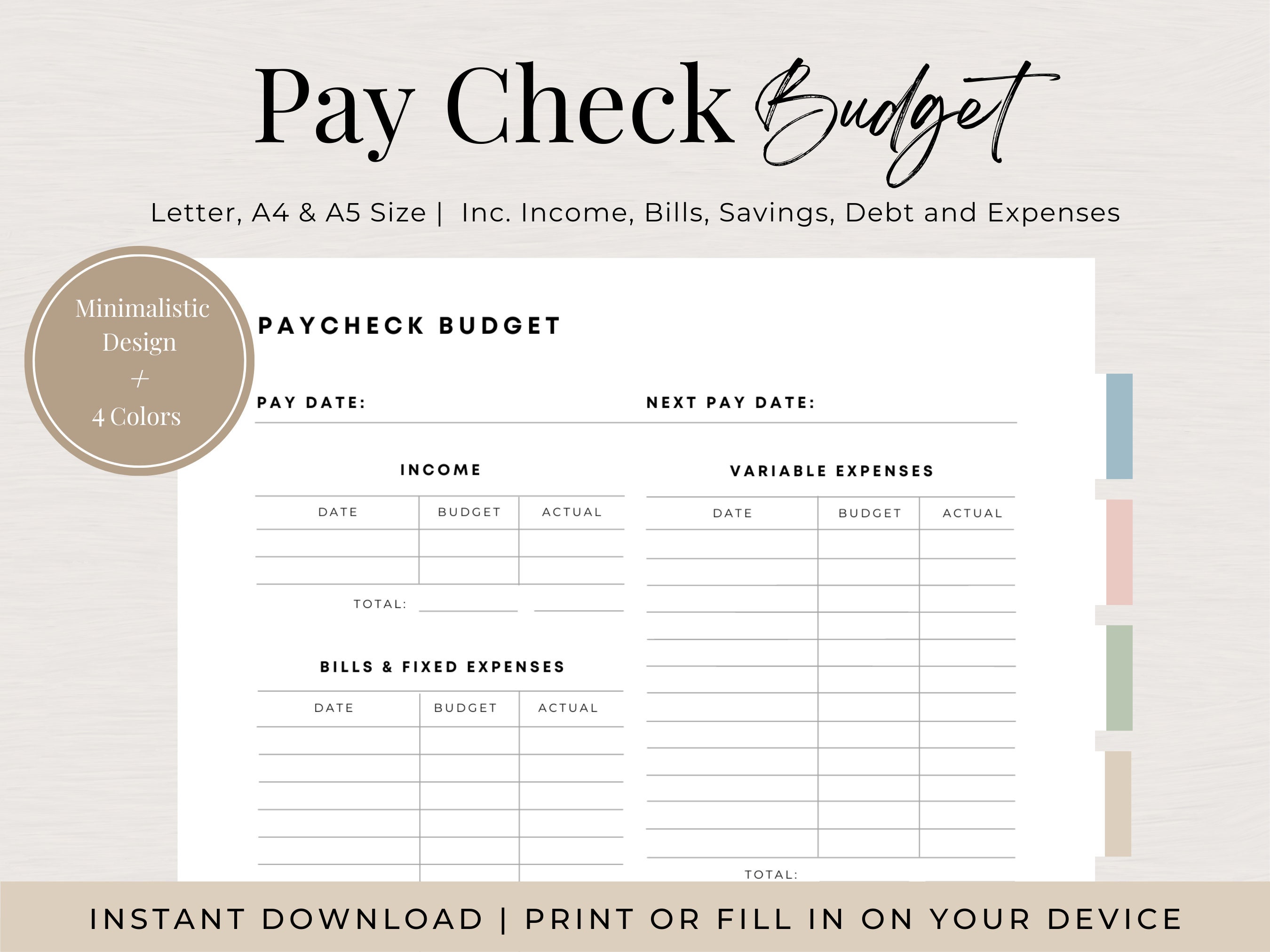 Paycheck Budget Printable, Monthly Paycheck Planner, Paycheck Budget ...