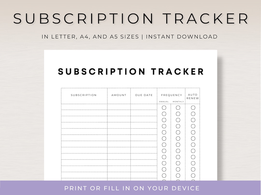 Subscription Tracker Printable Subscriptions Tracker - Etsy