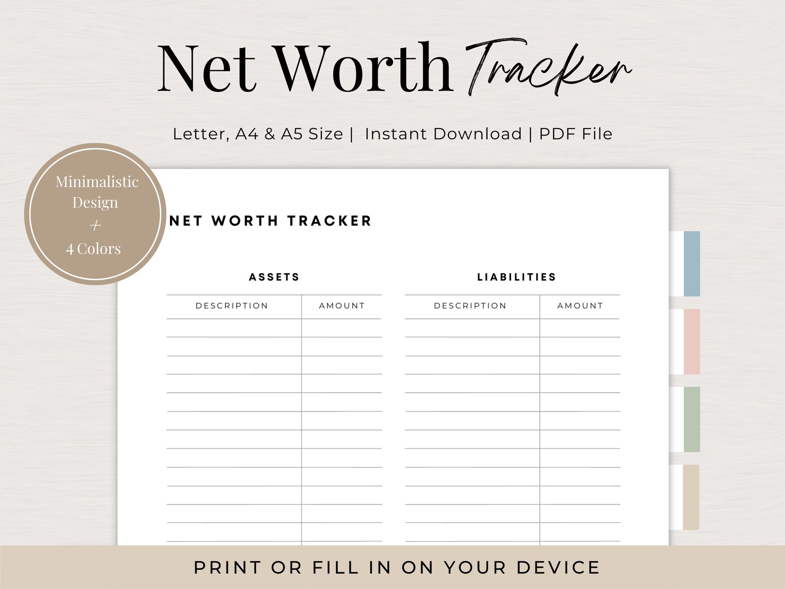 Net Worth Tracker Printable, Print at Home Budget, Budget Planner ...
