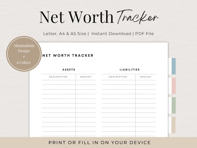Net Worth Tracker Printable, Print at Home Budget, Budget Planner ...