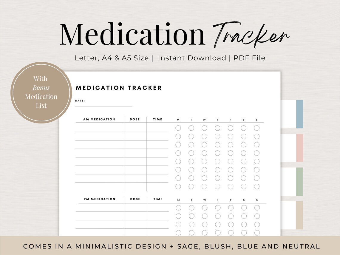 Medication Tracker Printable, Medication List, Daily Medication Log ...