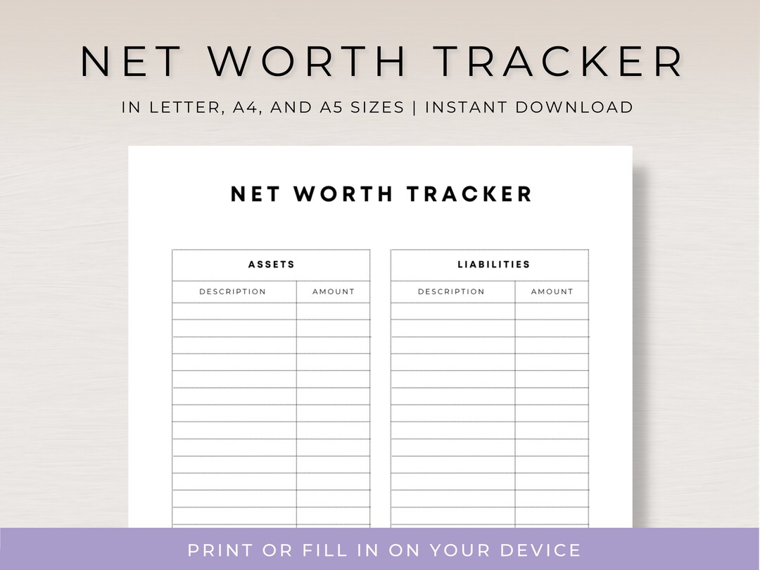 Net Worth Tracker Printable Print at Home Budget Budget - Etsy