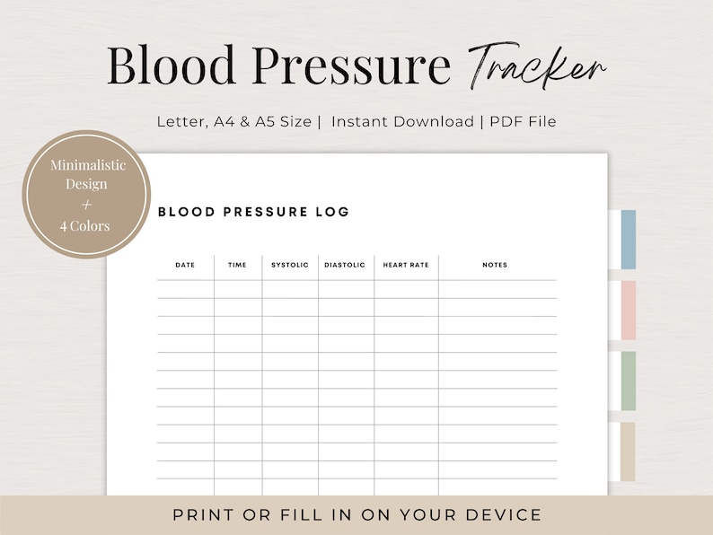 Blood Pressure Printable, Vitals Tracker, BP Tracker, Heart Rate, Blood ...