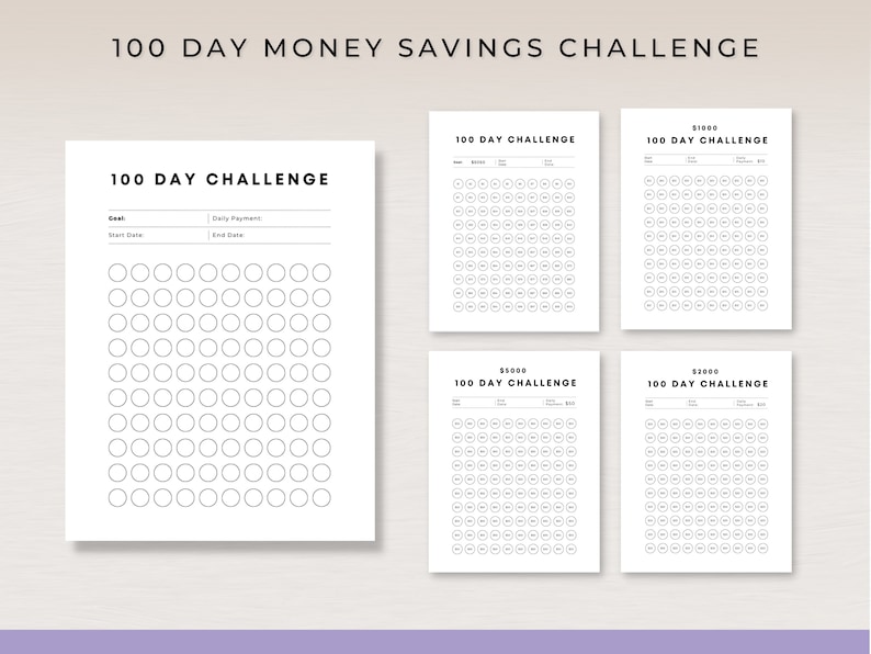 100 Day Savings Challenge Printable, 50k Saving Challenge, 20k in 100 ...