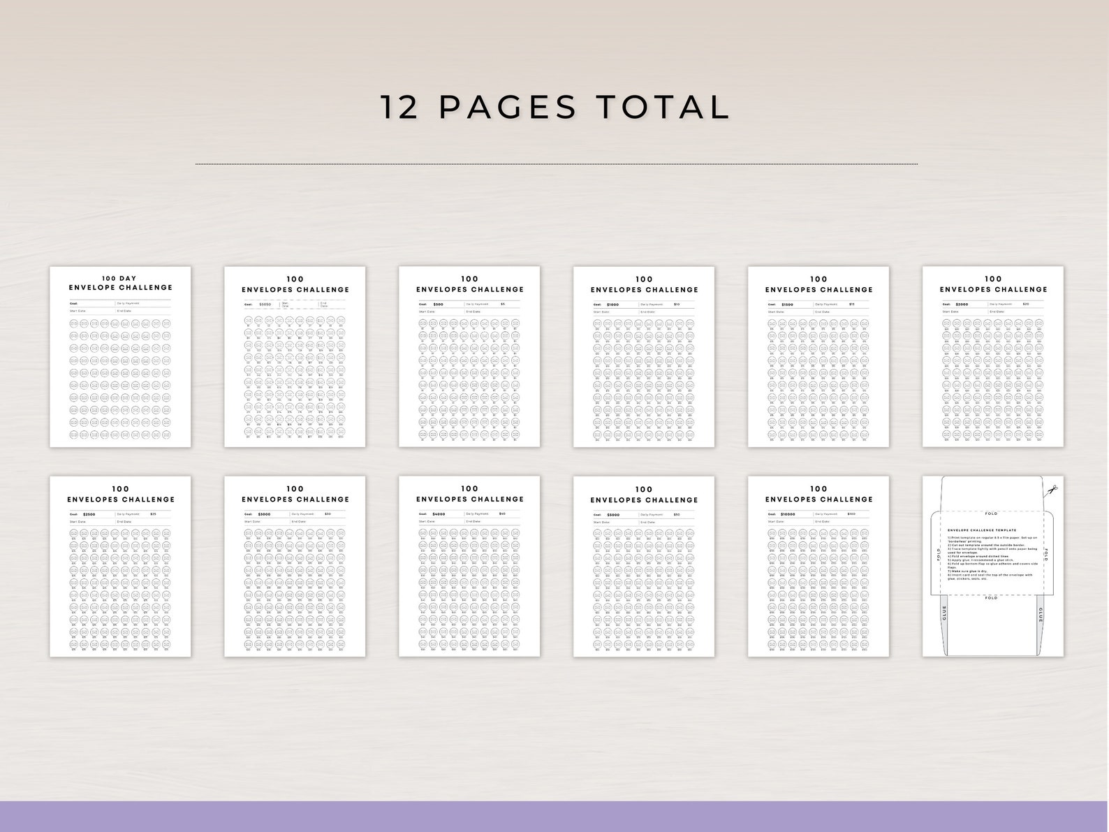 100 Day Envelope Challenge Printable, Saving Challenge, 10k in 100 Days ...