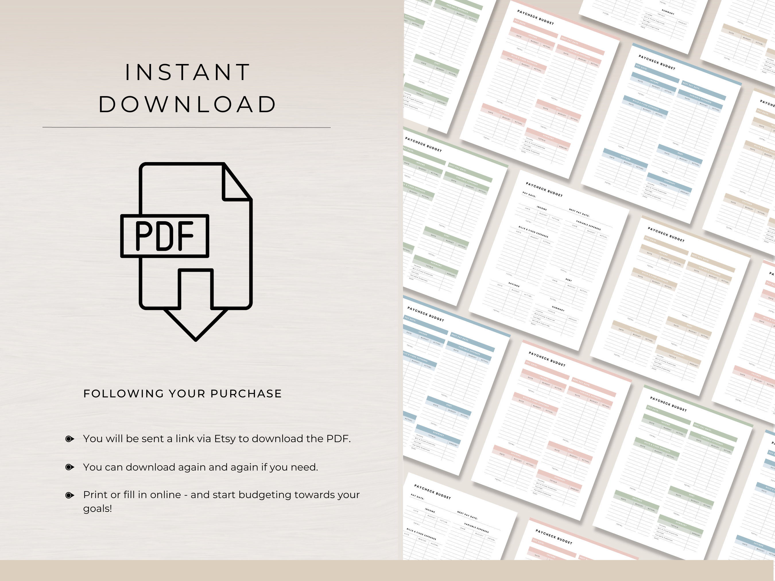 Paycheck Budget Printable, Monthly Paycheck Planner, Paycheck Budget ...