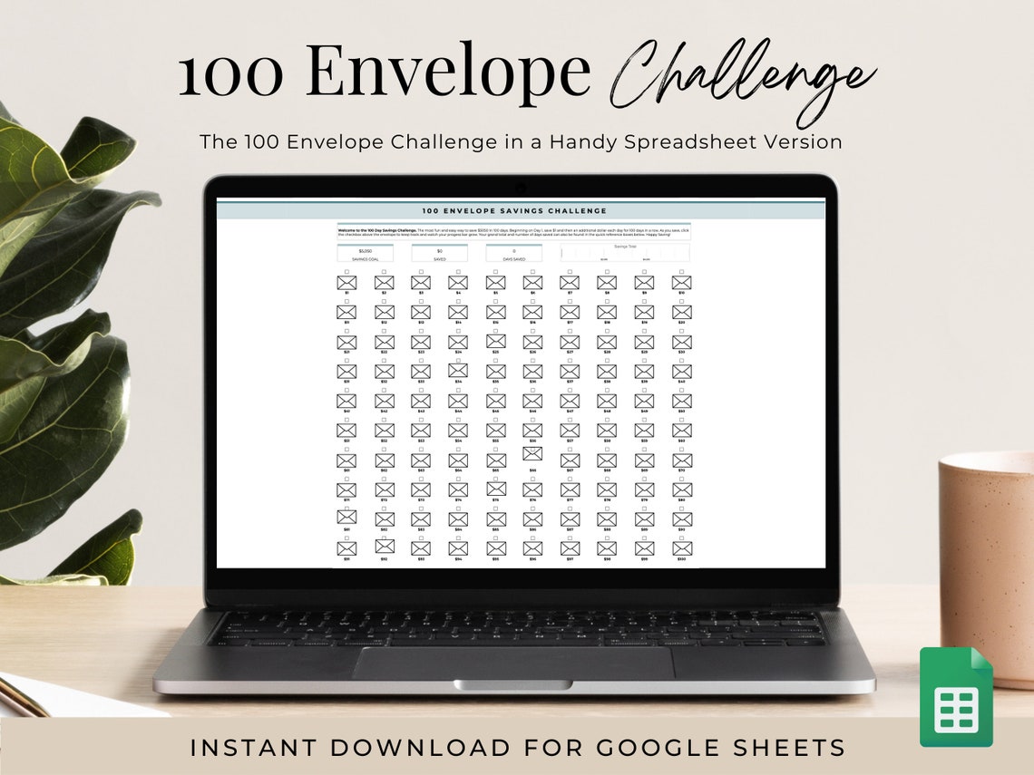 100 Day Envelope Challenge Spreadsheet, Digital Saving Challenge, 5050 ...