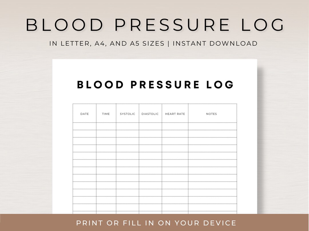 Blood Pressure Printable Vitals Tracker BP Tracker Heart - Etsy
