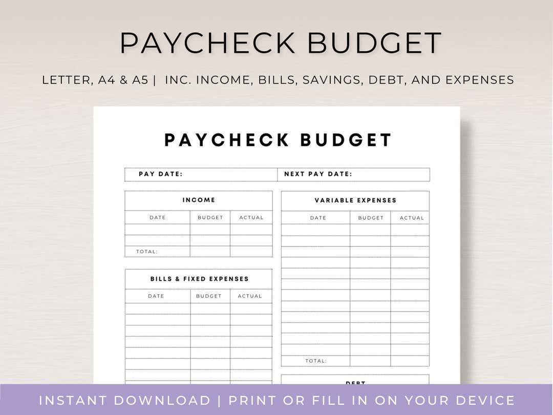 Paycheck Budget Printable Monthly Paycheck Planner Paycheck - Etsy