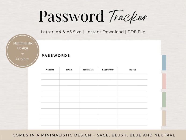 Password Tracker Printable, Planner Inserts, Address Book Page, Login ...