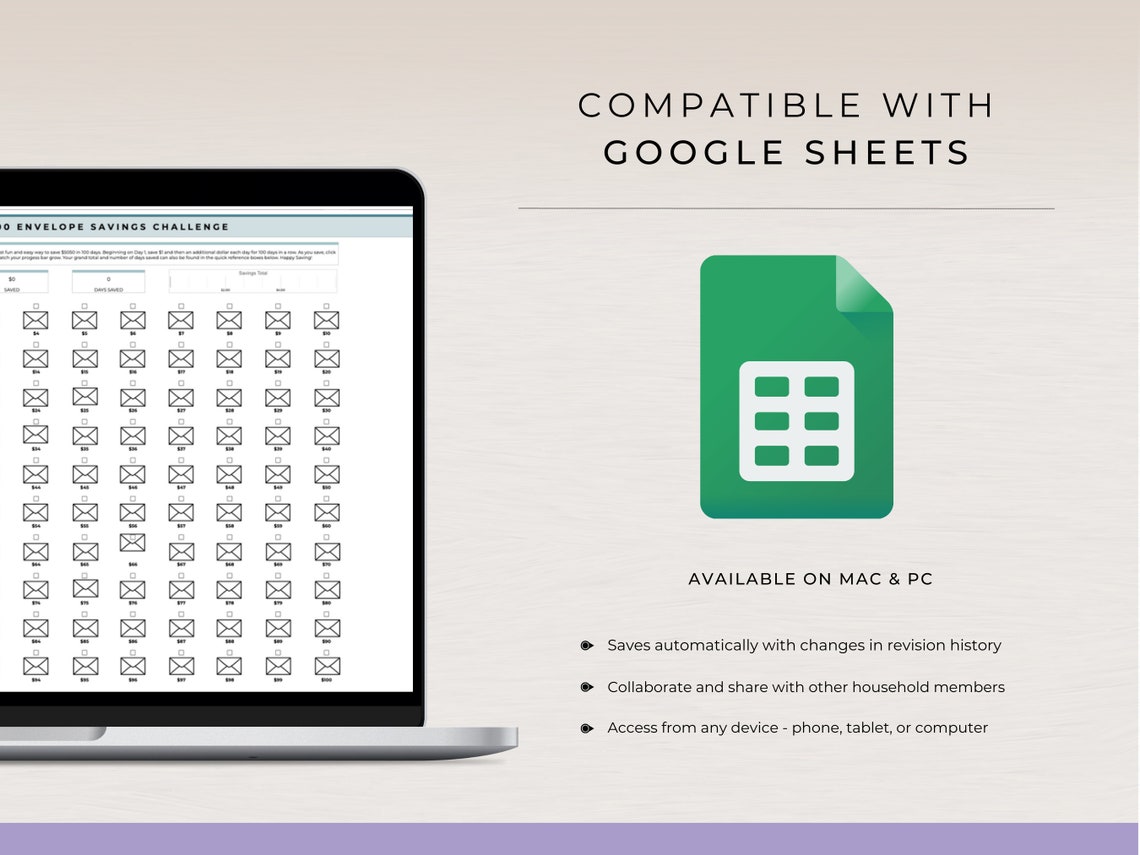 100 Day Envelope Challenge Spreadsheet, Digital Saving Challenge, 5050 ...