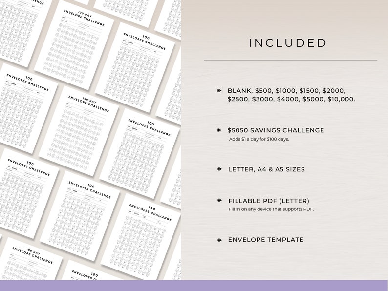 100 Day Envelope Challenge Printable, Saving Challenge, 10k in 100 Days ...