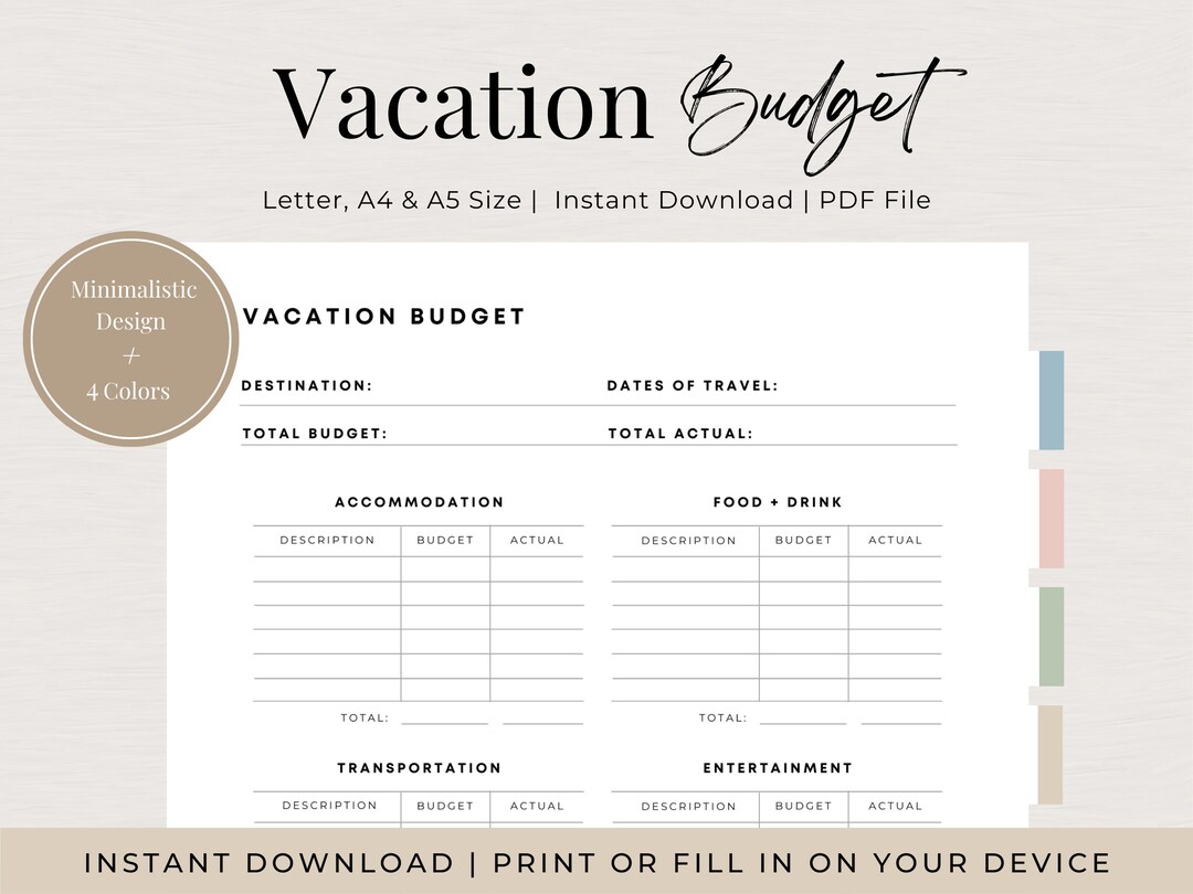 Vacation Budget Printable, Holiday Expense Planner, Budget Template ...