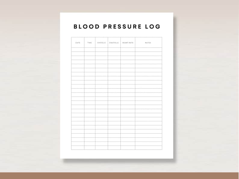Blood Pressure Printable Vitals Tracker BP Tracker Heart - Etsy