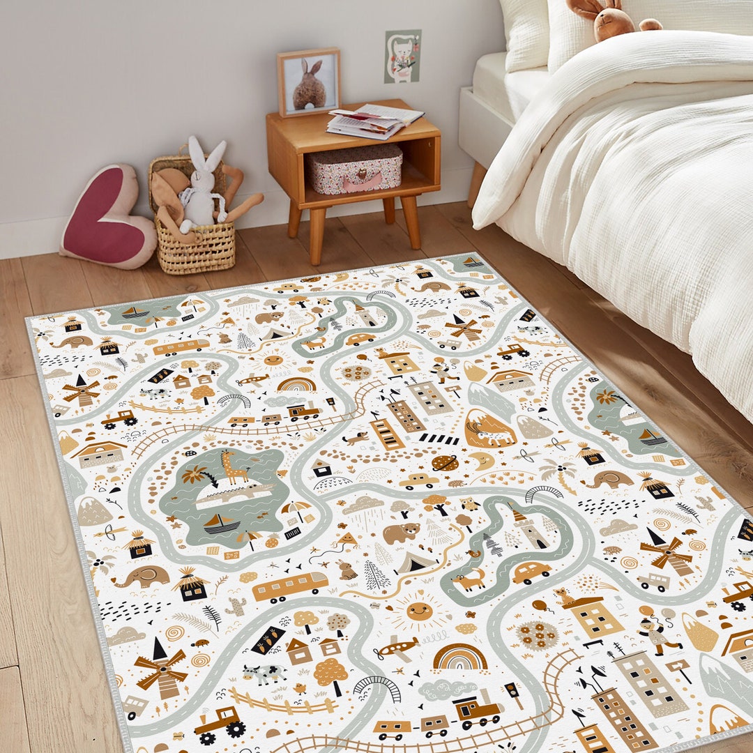 City Kids Rug, Road Playground Carpet, Ultra Soft Nursery Kids Rug ...