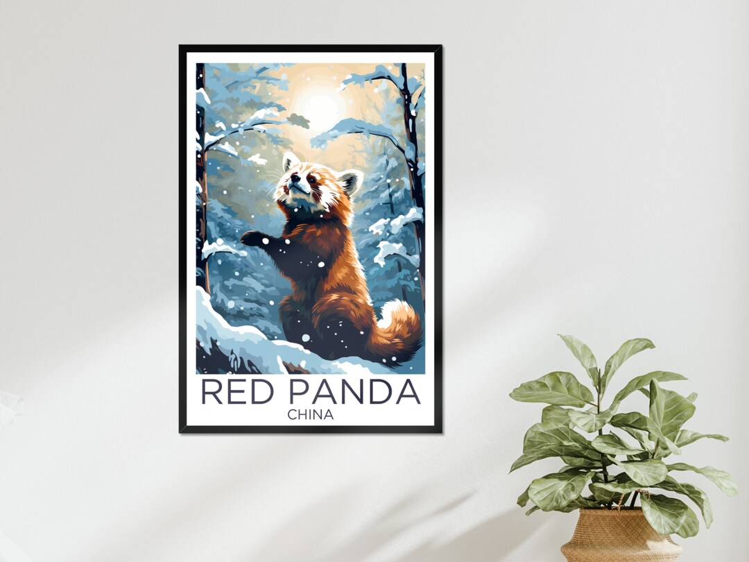 Red Panda Animal Wall Art Snowy Forest Jungle Poster Home Decor Cute ...