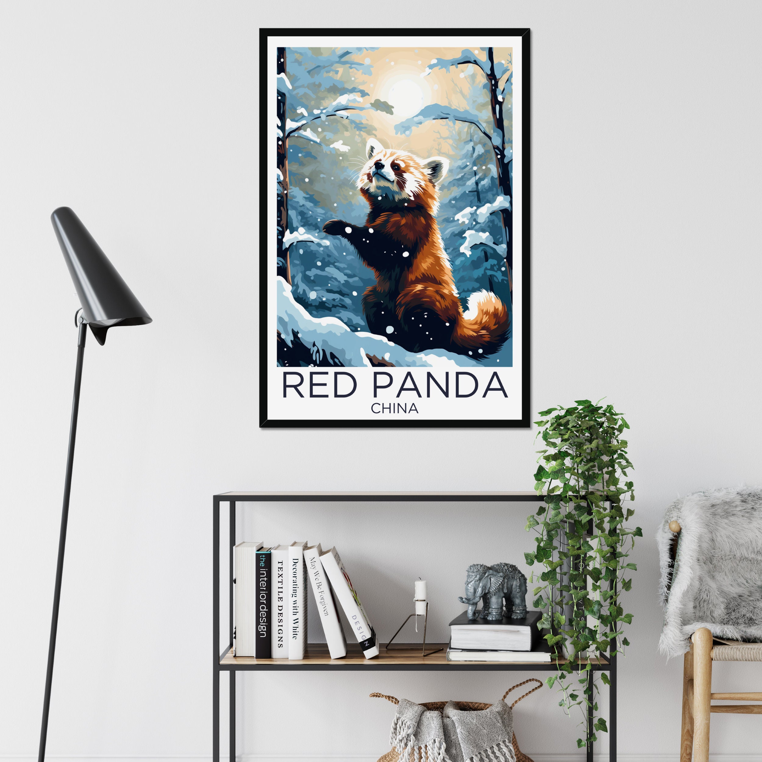 Red Panda Animal Wall Art Snowy Forest Jungle Poster Home Decor Cute ...