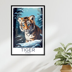 Tiger Cub Animal Wall Art Big Cat Snowy Forest Poster Home Decor Lion ...