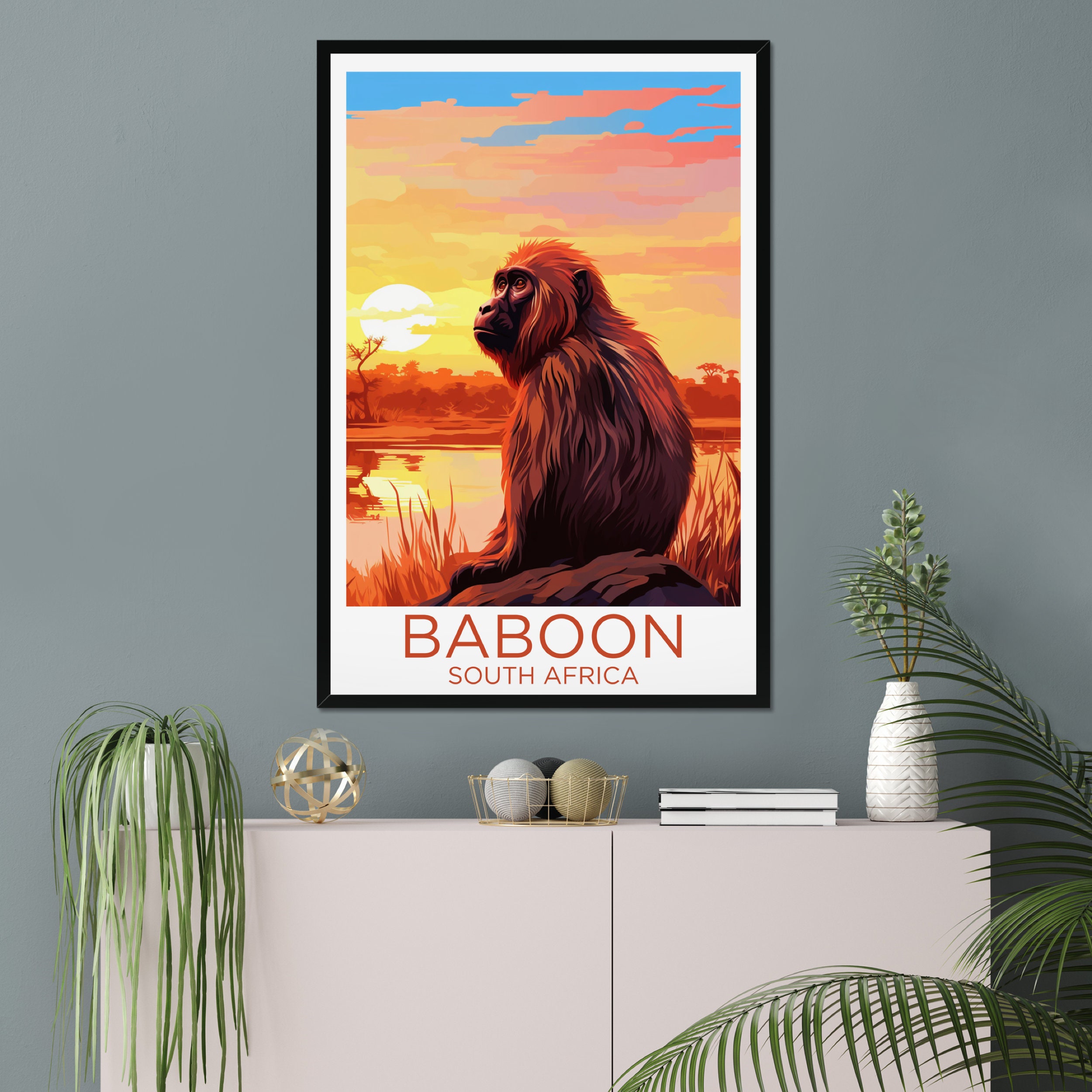 Baboon Animal Wall Art Monkey Serengeti Poster Home Decor Animal Lover ...