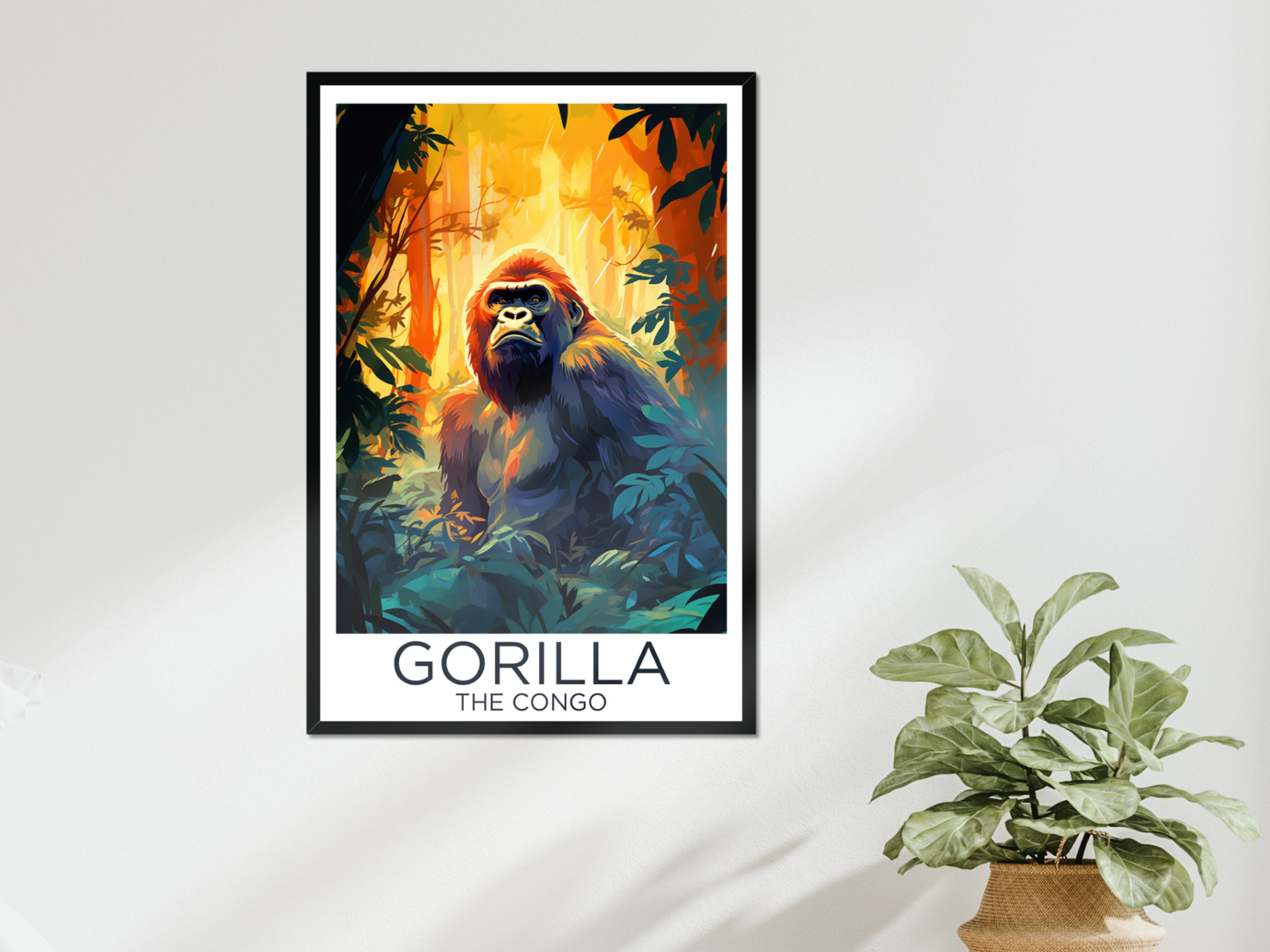 Gorilla Animal Wall Art Silverback Jungle Monkey Poster Home Decor ...