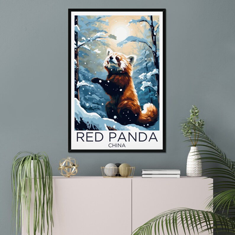 Red Panda Animal Wall Art Snowy Forest Jungle Poster Home Decor Cute ...