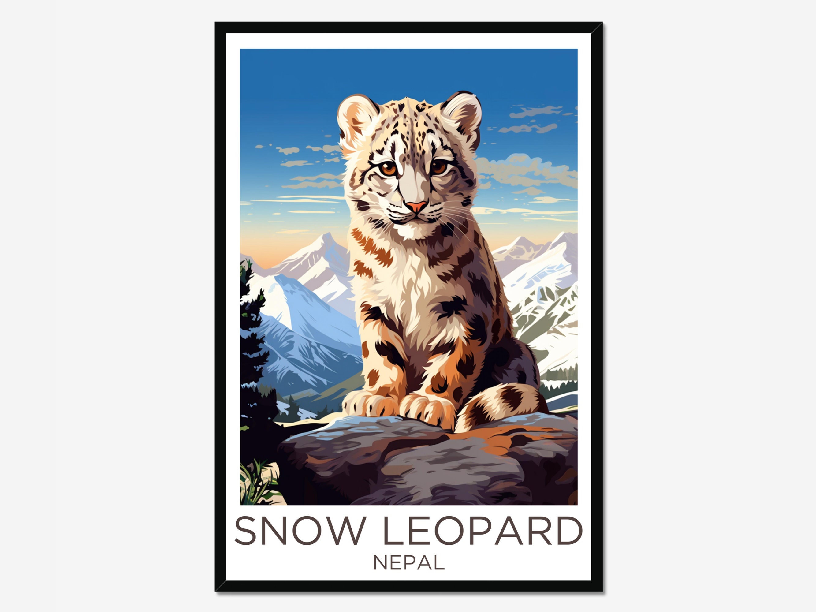 Snow Leopard Cub Animal Digital Download Wall Art Big Cat Mountains Zoo ...