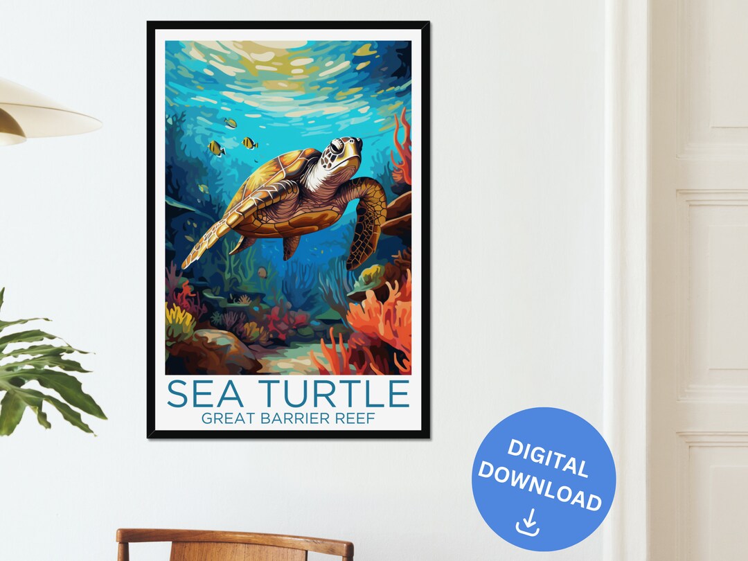 Sea Turtle Animal Digital Download Wall Art Tortoise Ocean Poster Home ...