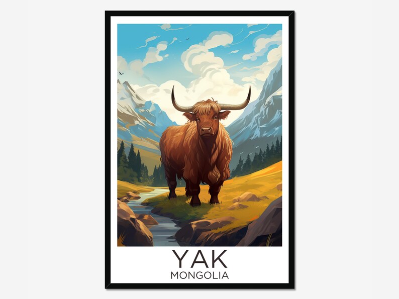 Yak Animal Wall Art Cow Mountain Poster Calf Bull Home Decor Animal ...