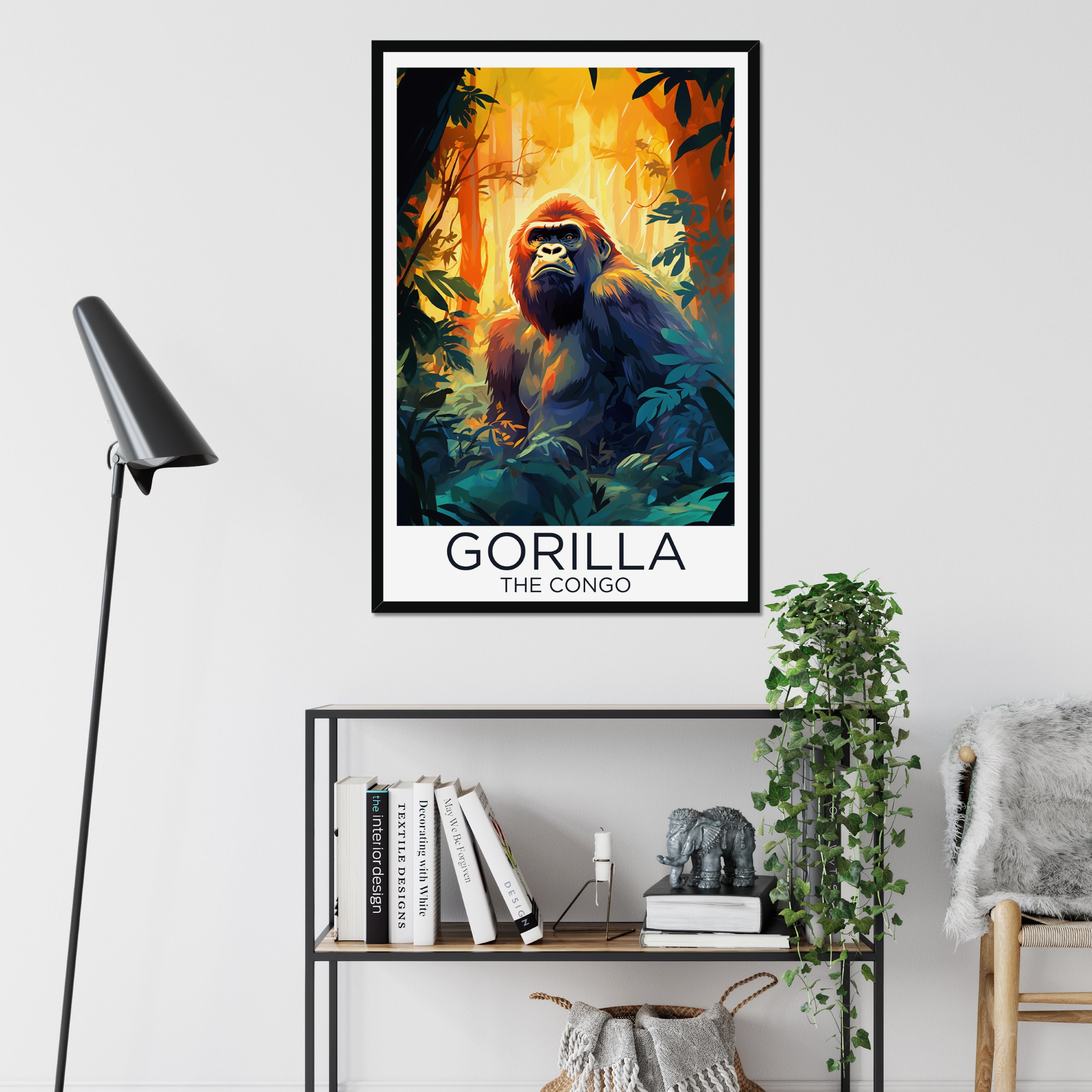 Gorilla Animal Wall Art Silverback Jungle Monkey Poster Home Decor ...