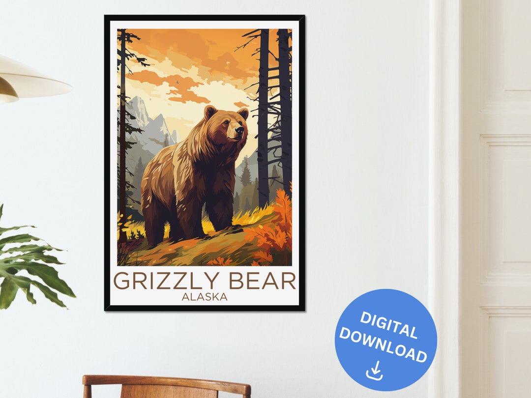 Grizzly Bear Animal Digital Download Wall Art Brown Bear Forest Poster ...