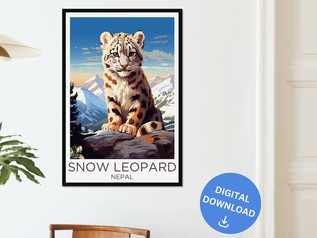 Snow Leopard Cub Animal Digital Download Wall Art Big Cat Mountains Zoo ...