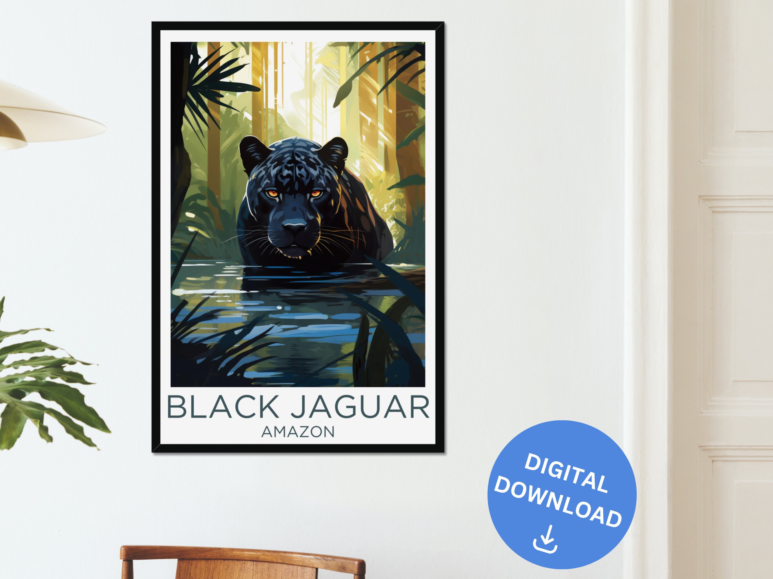 Black Jaguar Animal Digital Download Wall Art Big Cat Jungle Poster ...
