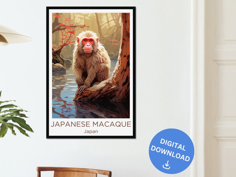 Japanese Macaque Animal Digital Download Wall Art Monkey Jungle Poster ...