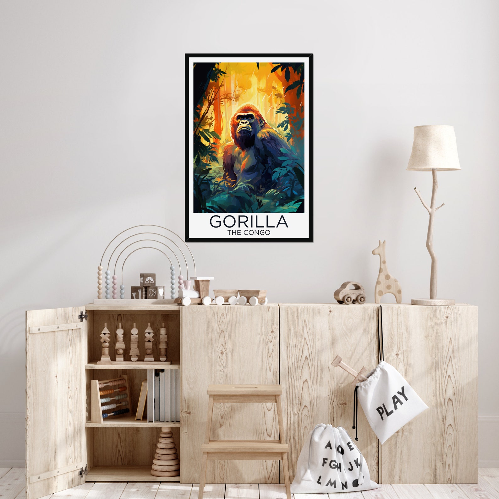 Gorilla Animal Wall Art Silverback Jungle Monkey Poster Home Decor ...