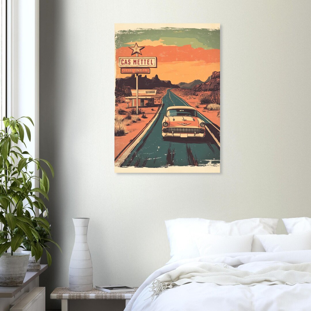 Retro Roadtrip Premium Poster – Vintage Car Wall Art, Route 66 Art ...