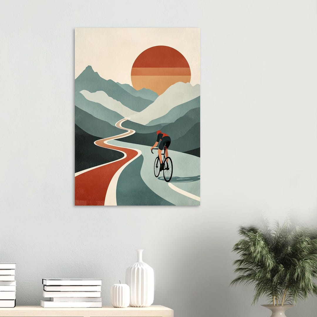 Road Bike Poster, Bicycle Wall Mural, Cycling Art Print, Mountains and ...
