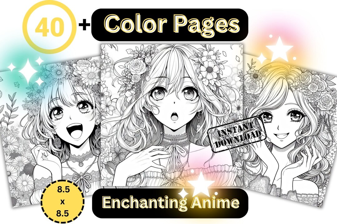 Enchanting Anime Girls Coloring Pages - Etsy
