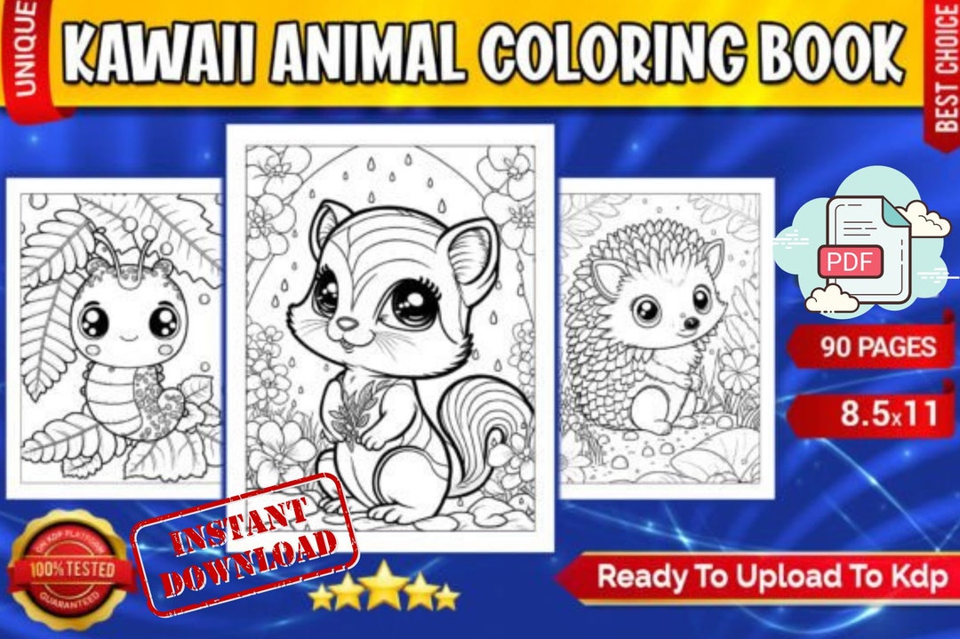 90 Kawaii Animal Coloring Pages for Children/digital Download KDP ...
