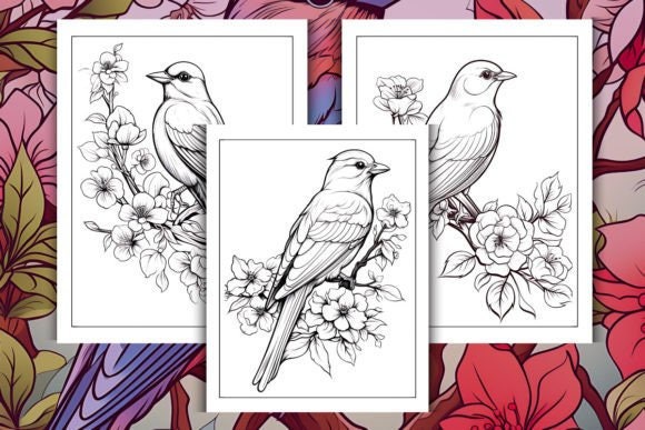 100 Bird and Flowers Coloring Pages for Adults and Children/digital ...
