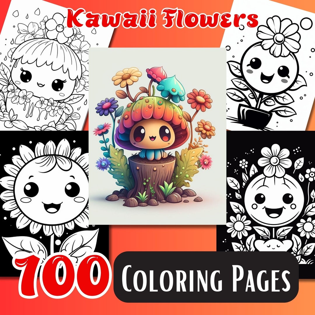 100 Kawaii Flowers Coloring Pages for Adults and Children - Etsy Australia