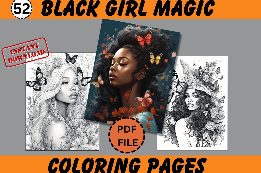 52 Black Girl Magic Coloring Book Pages/digital Download/grayscale for ...