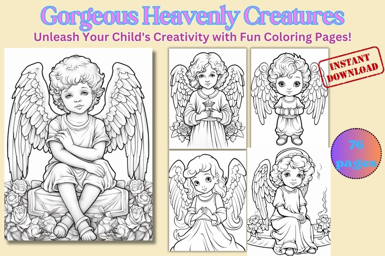70 Beautiful Angels Coloring Book Pages - Etsy