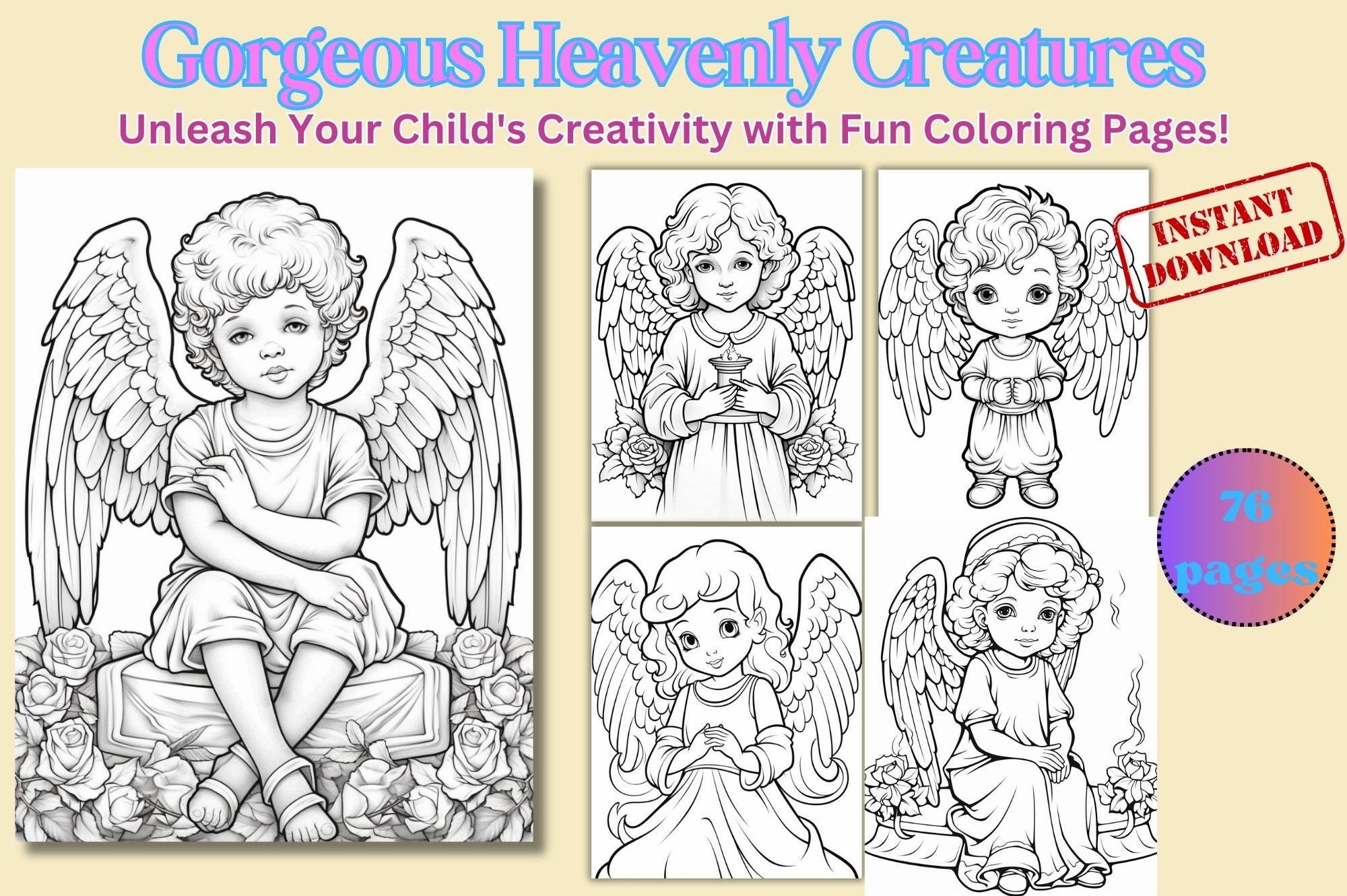 70 Beautiful Angels Coloring Book Pages - Etsy