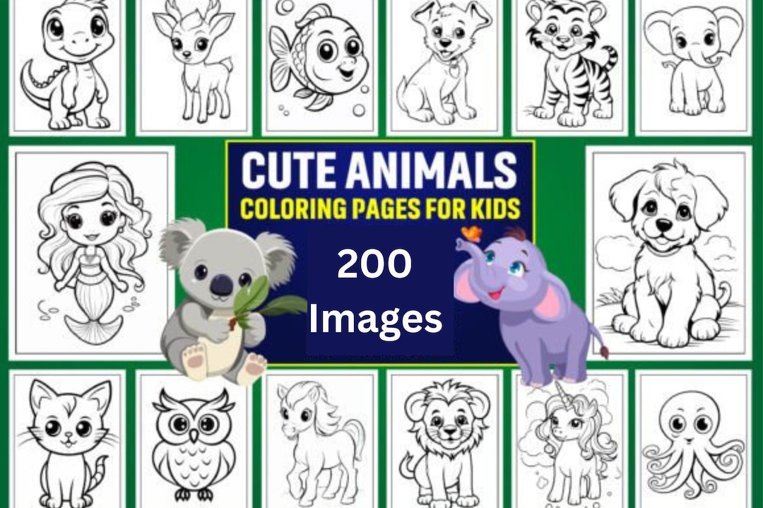 200 Cute,fun Animal Coloring Pages for Adults and Children/digital ...