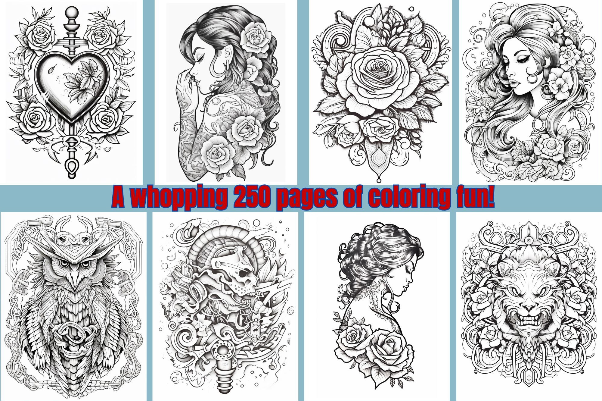 250+ Tattoos Coloring Pages for Adults - Etsy