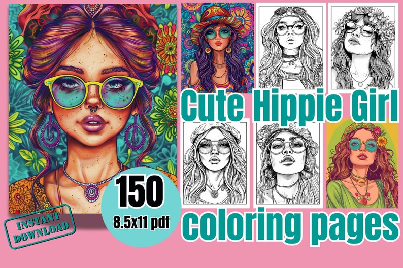 150 Fun Hippie Girl Coloring Pages - Etsy