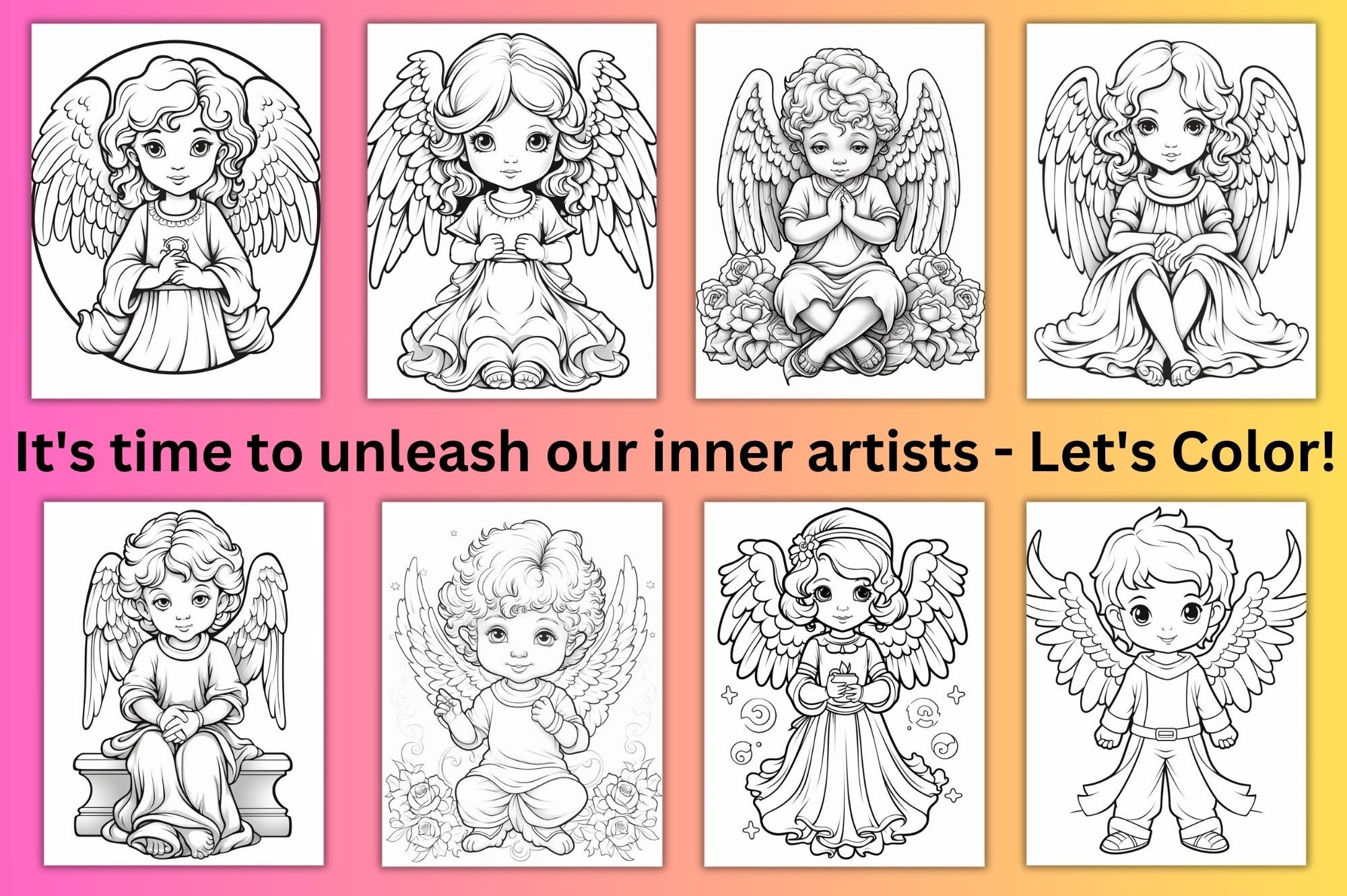 70 Beautiful Angels Coloring Book Pages - Etsy