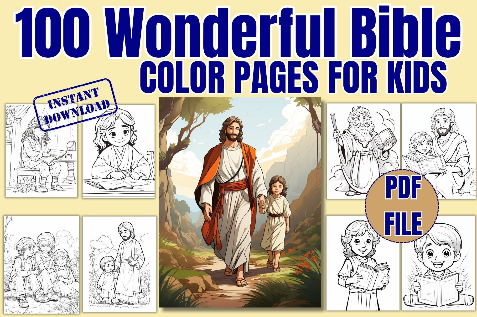 100 Bible Coloring Pages for Kids/grayscale Coloring Book - Etsy